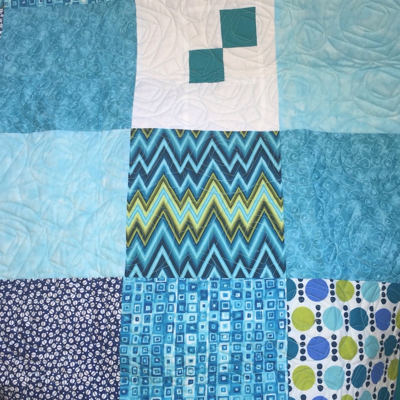 MODERN TEAL BLUE Handmade Quilt cotton fabrics navy and | Etsy