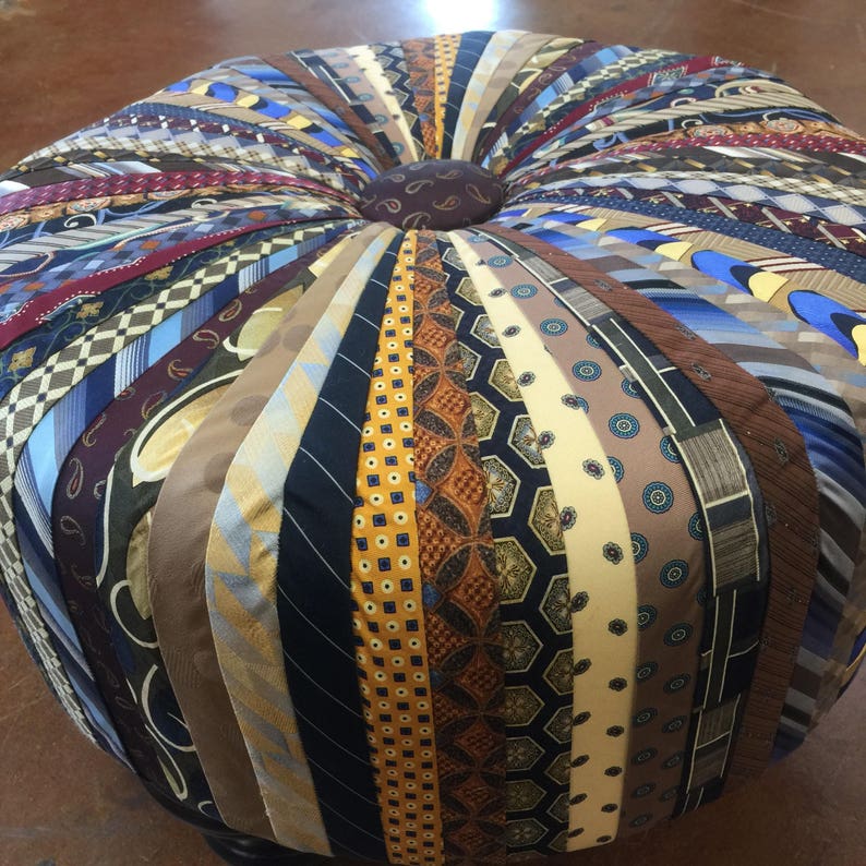 TIE TUFFET - Handmade Tuffet 18" Round - One of a Kind - Ottoman - Foot ...