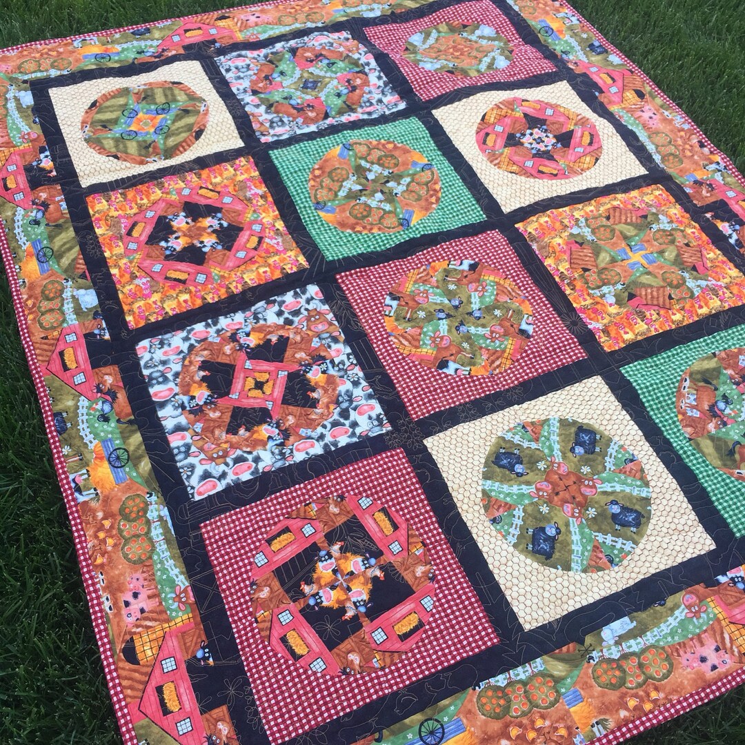 CARTWHEELS FARM Quilt, Handmade Modern Quilt, Cotton Blanket, Throw ...