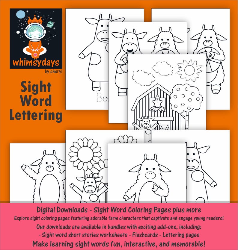 Farm Animal Story Coloring Sheets for Kids-sight Word Learning With ...