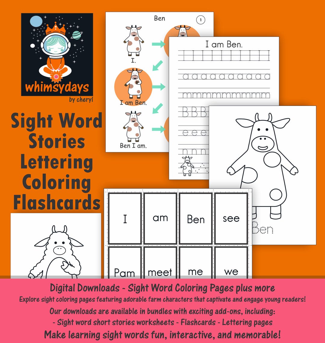 Downloadable Sight Word Story Sheets Bundle-farm Animal With Coloring ...