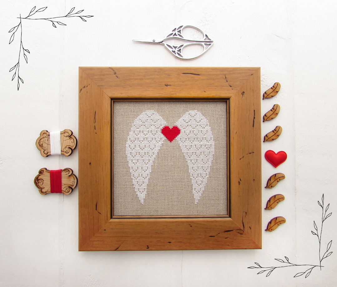 Winged Heart Cross Stitch Pattern - Angel Wings Cross Stitch - Instant ...