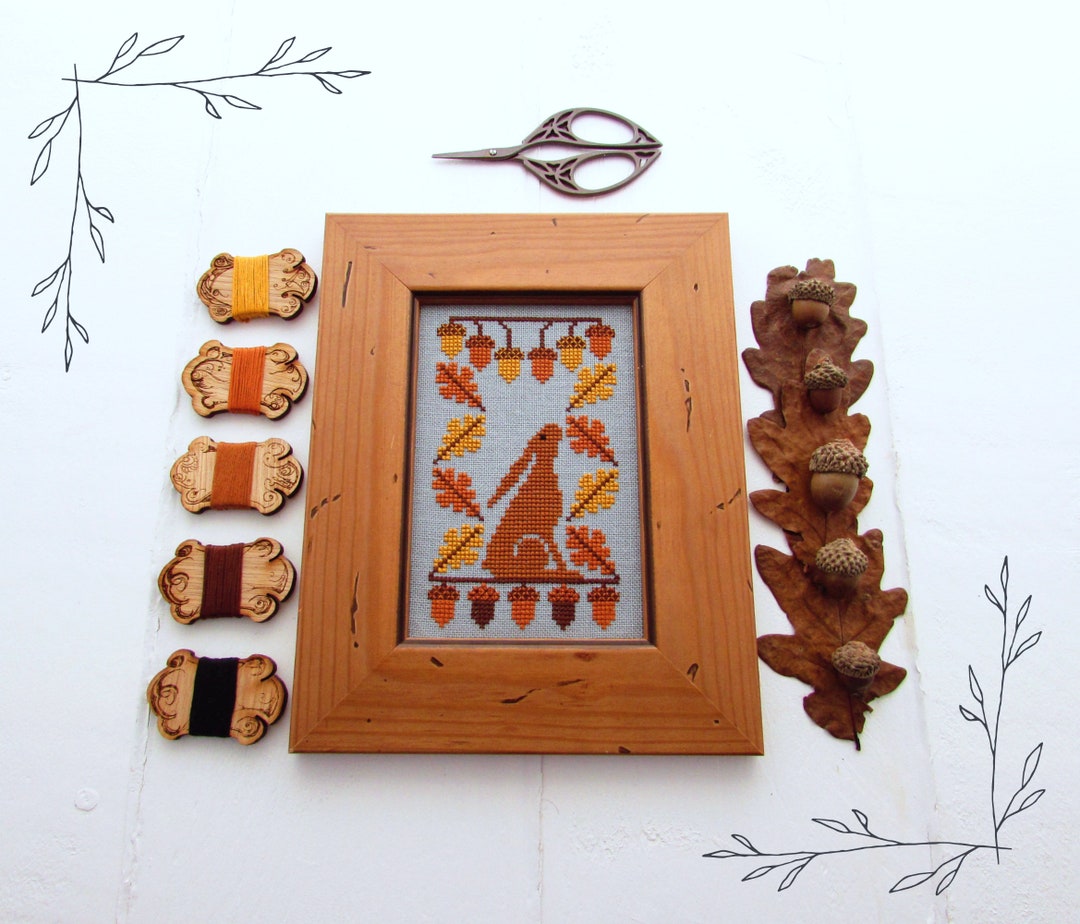 Hare and Acorns Cross Stitch Pattern - Autumn Fall Cross Stitch ...