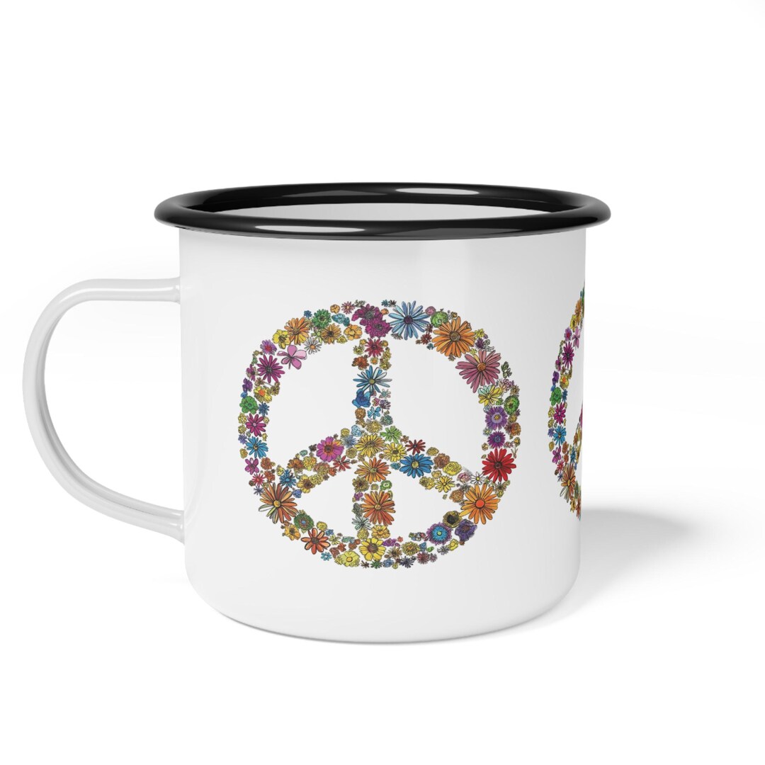 Colorful Flower Peace Symbol Enamel Mug, Retro Flower Power Camp Mug ...
