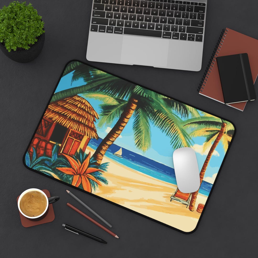 Beach Vibes Desk Mat, Tropical Scene Laptop Pad, Ocean Mouse Pad ...