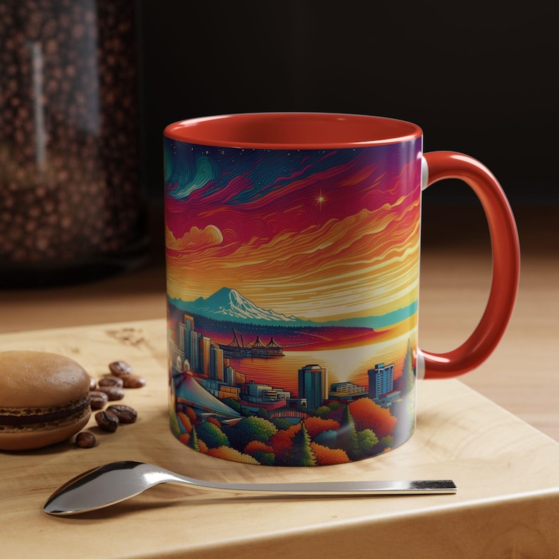 Seattle Skyline Mt Rainier Coffee Mug, Colorful Ceramic 15oz Cup ...