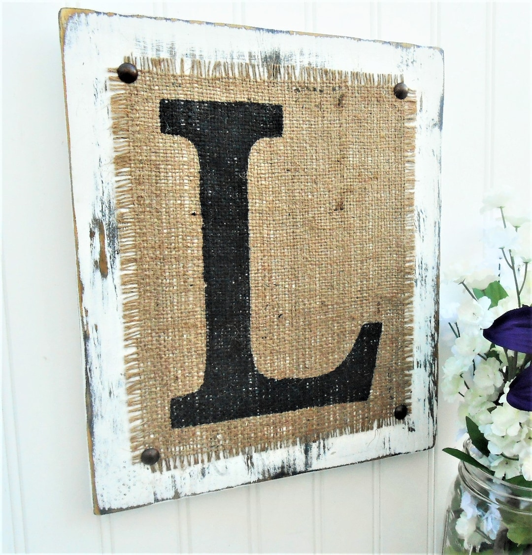 Wood Letter, Burlap Print, Distressed Sign, Letter L Sign, All Letters ...