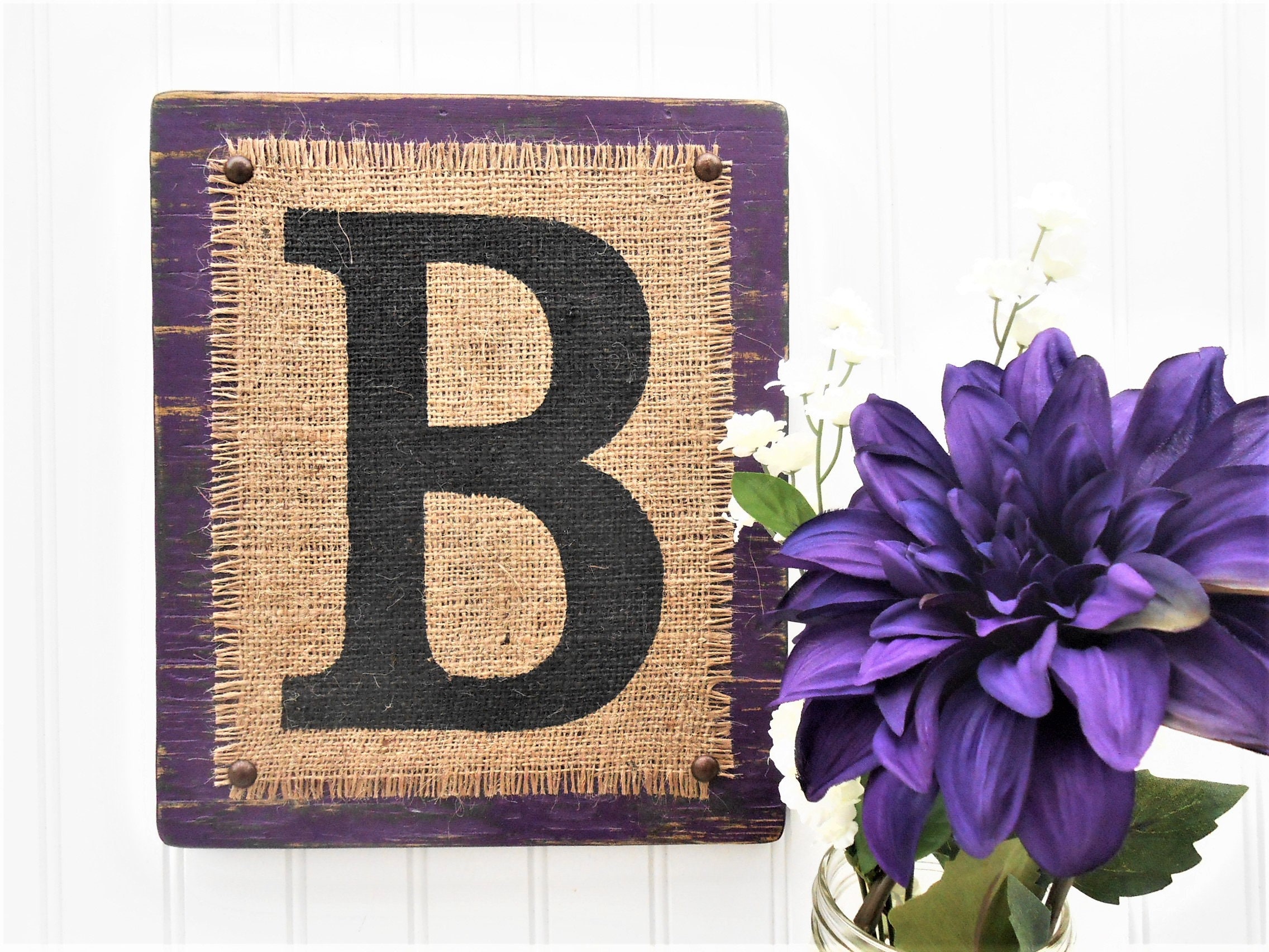 Custom letters Letter M Rustic Burlap Monogram Painted | Etsy