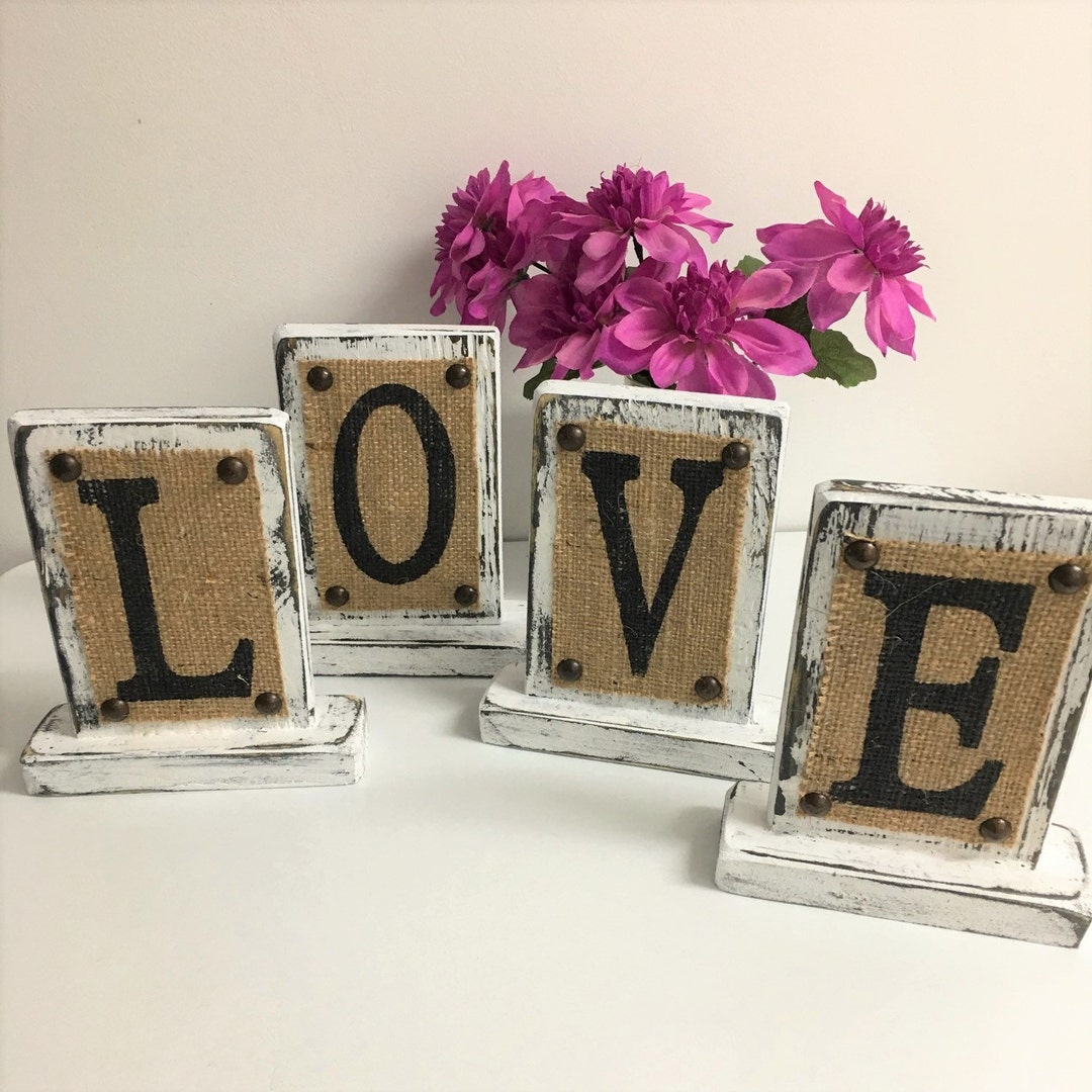 Rustic LOVE Sign, Burlap and Wood Letters, Wedding Decor - Etsy