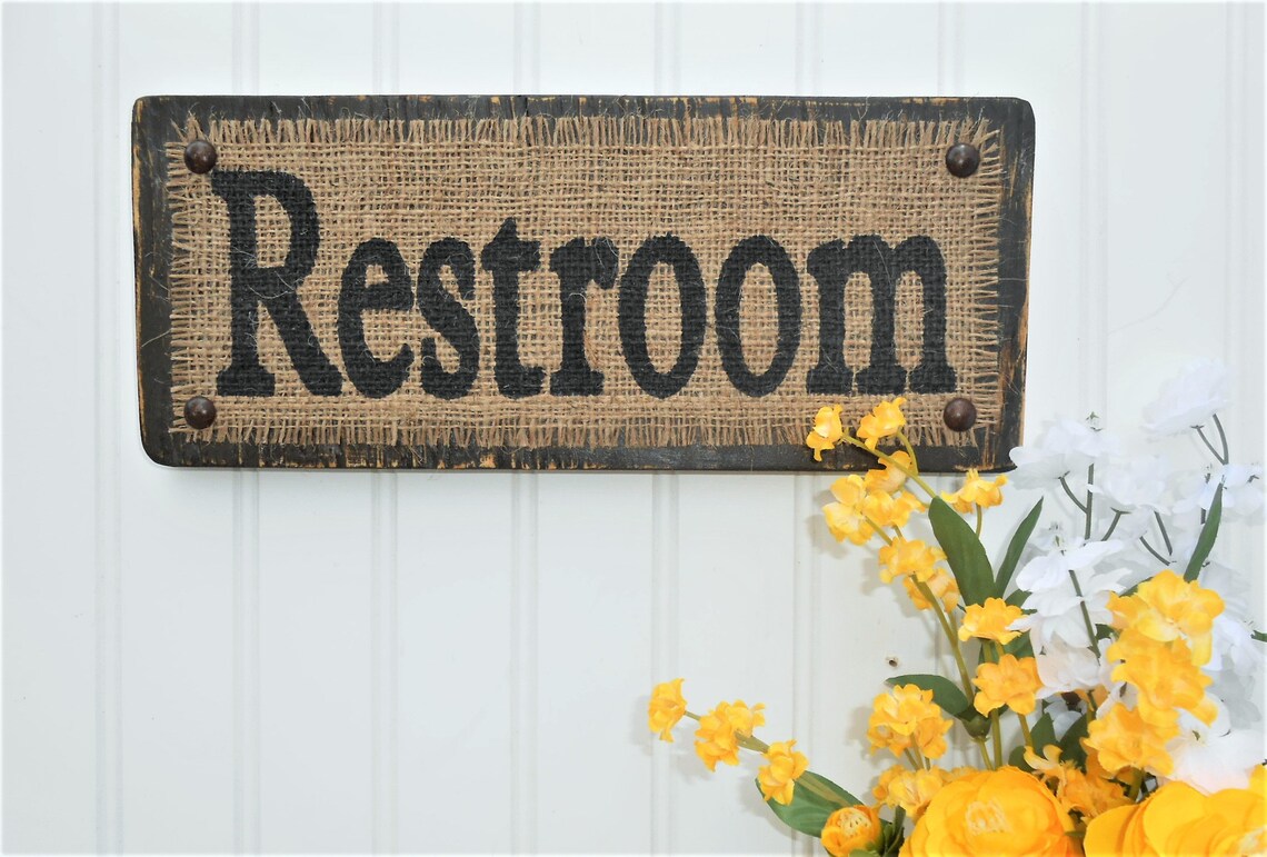Rustic Restroom Sign Restroom Wall Sign Hanging Bathroom | Etsy