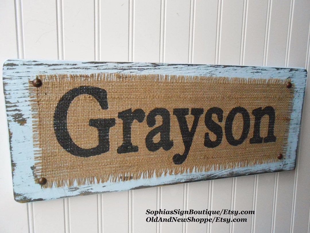 BURLAP Sign, Personalized Name Sign, Rustic, Burlap, Hanging Baby ...