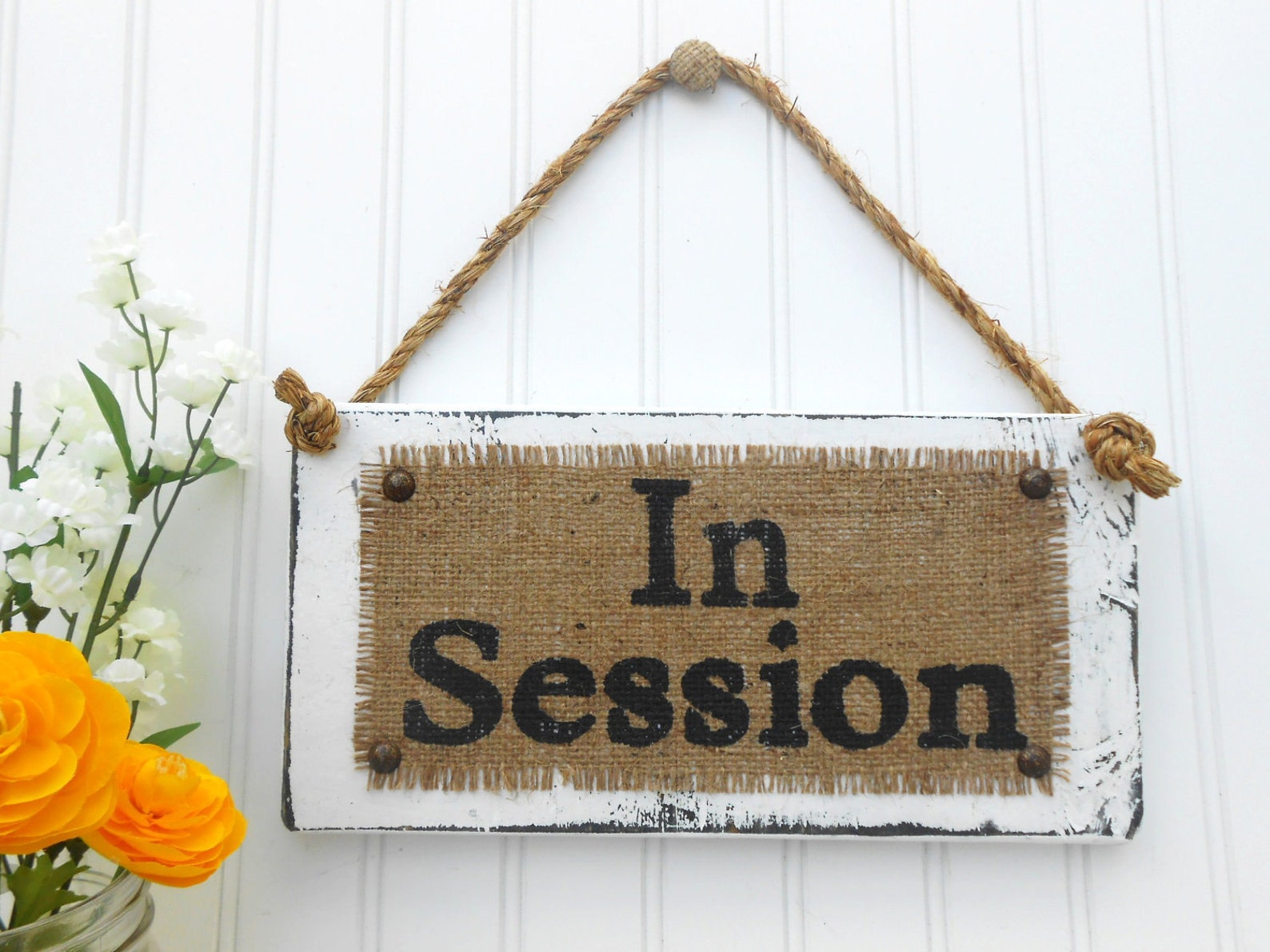 Business Sign, in Session, Door, Hanging Sign, Burlap, Distressed ...
