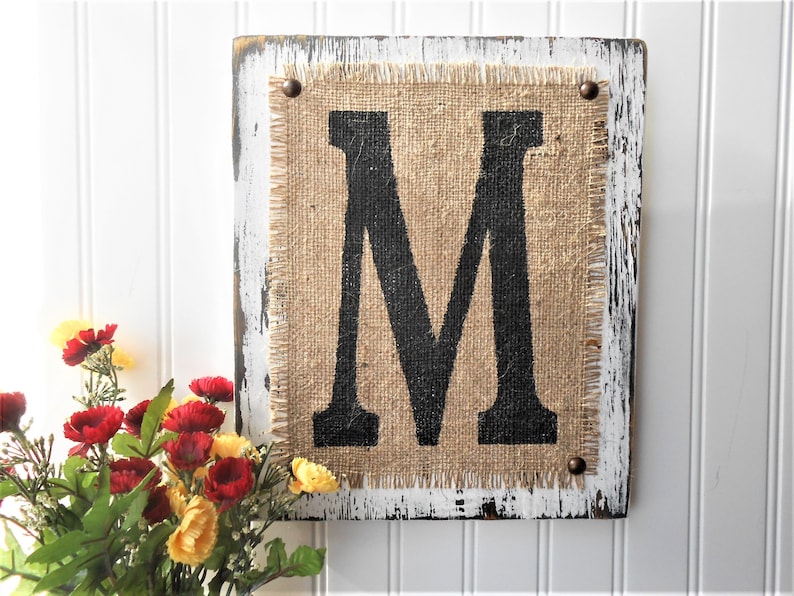 Custom Letters Letter M Rustic Burlap Monogram Painted - Etsy