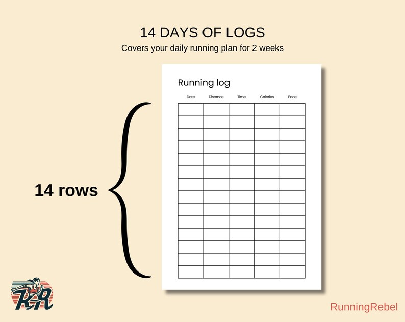 2-week Running Log Printable Template, Running Journal, Cardio Training ...
