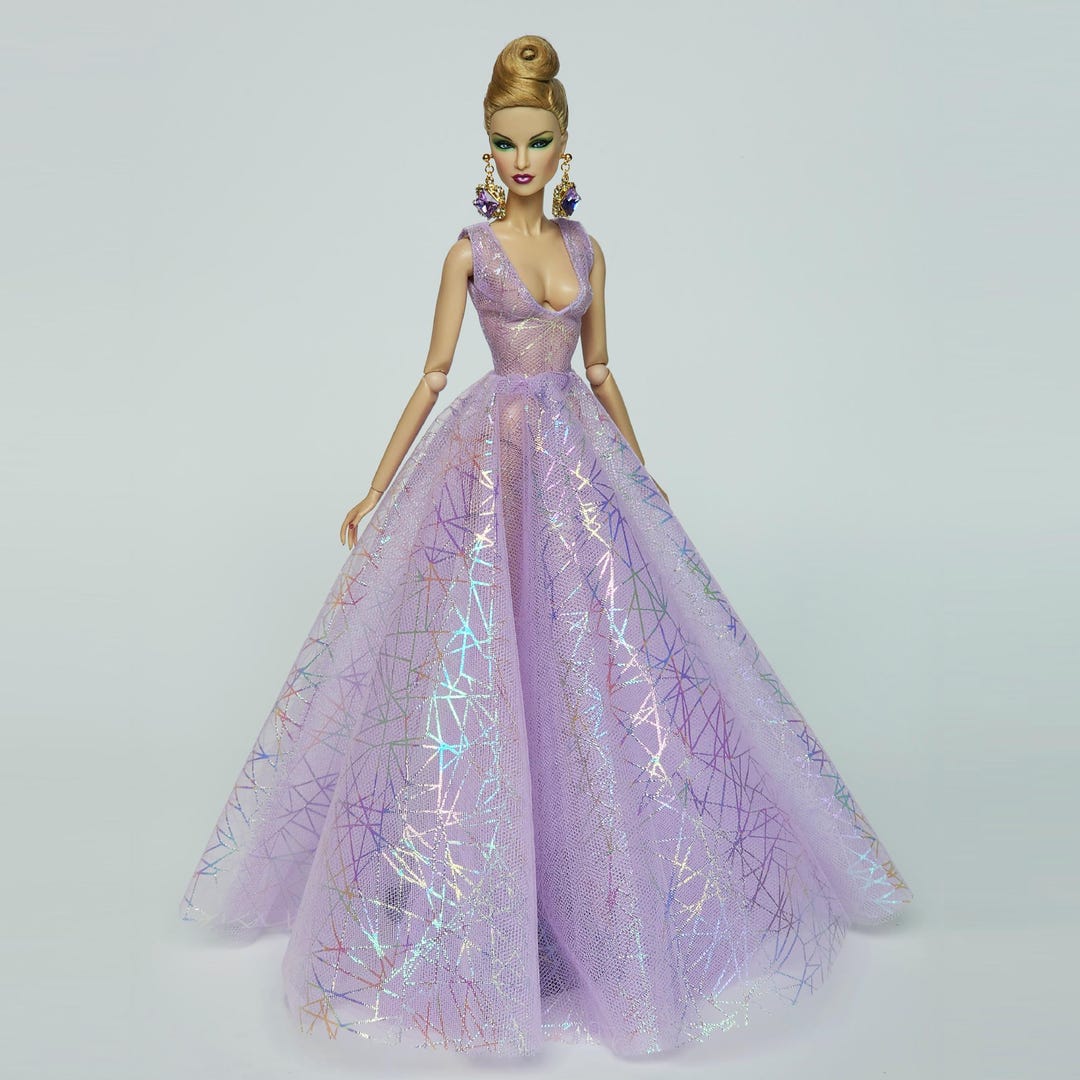 Purple Glint Bouffant Dress Clothes for Fashion Royalty Doll, FR2, FR6 ...