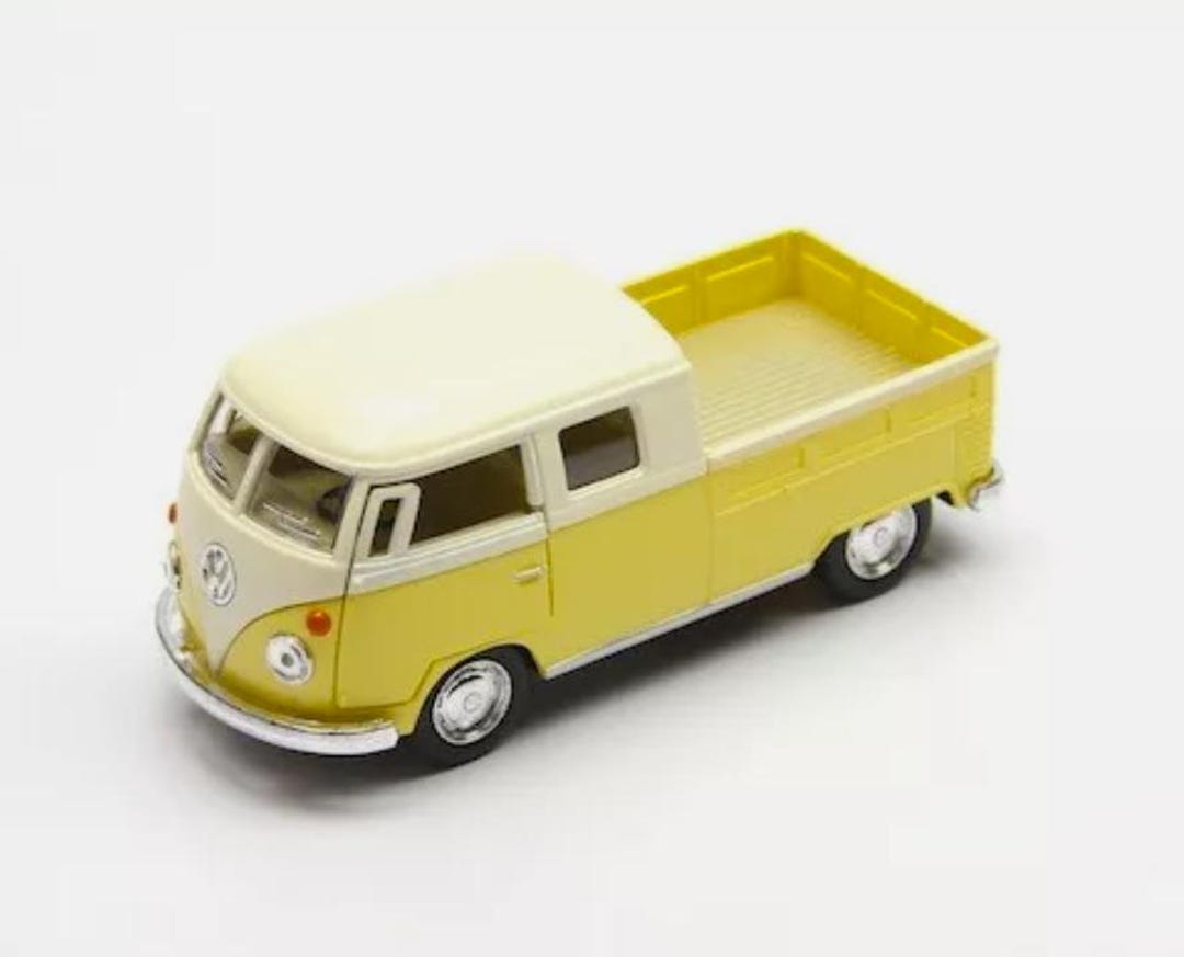 5" VW 1963 Volkswagen Bus Double Cab Pickup Diecast Pastel 1:34 Yellow ...
