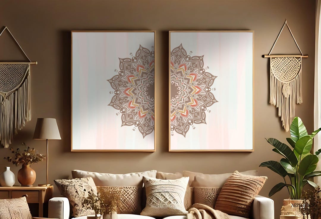Boho Mandala Wall Art – Minimalist Pastel Mandala Print for Home Decor ...