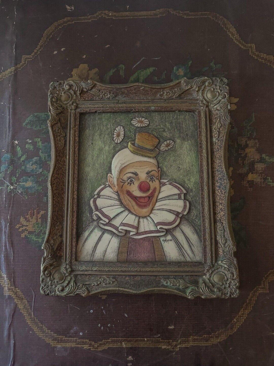 Vintage Artini Signed Ornate Etched Art Engraving Clown 3D Handmade ...