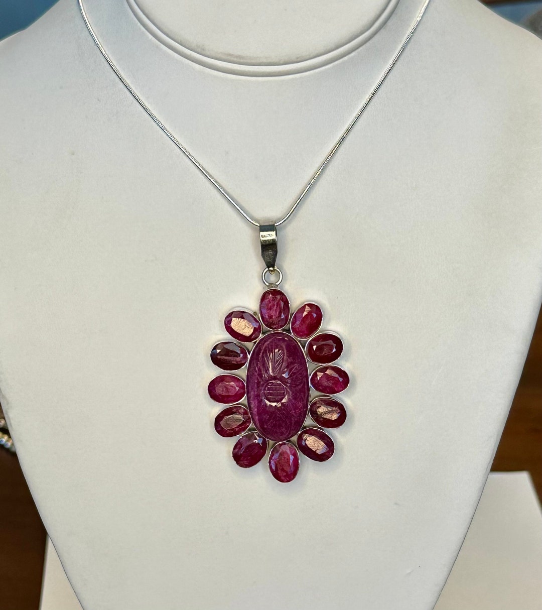 Sterling Silver African Ruby Pendant Necklace - Etsy