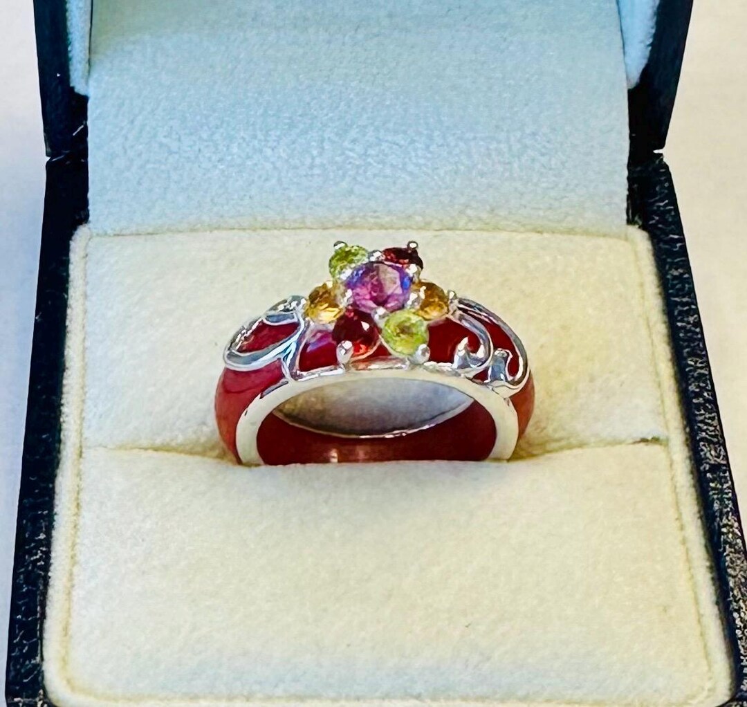 Sterling Silver Cinnamon Jade & Flower Gemstone Ring Size 5 1/2 - Etsy