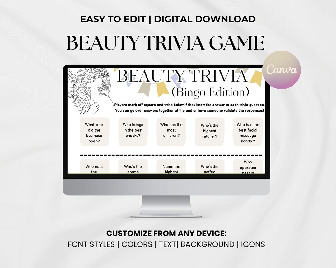 Editable Beauty Trivia Bingo Game | Fun Team Building Activity |work ...