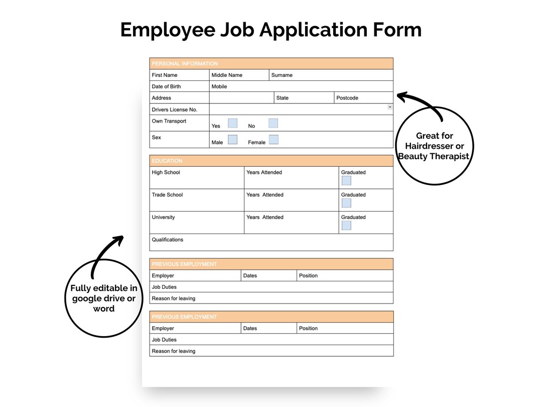 Employment Application, Salon Employment Application, HR Template ...