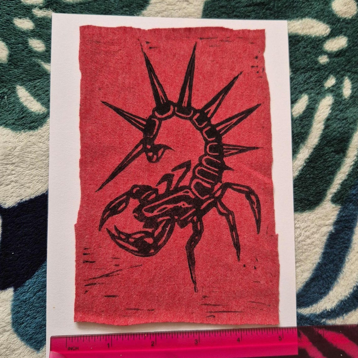 Scorpion Lino Print Patch: Handmade Punk Style Sew on Applique - Etsy