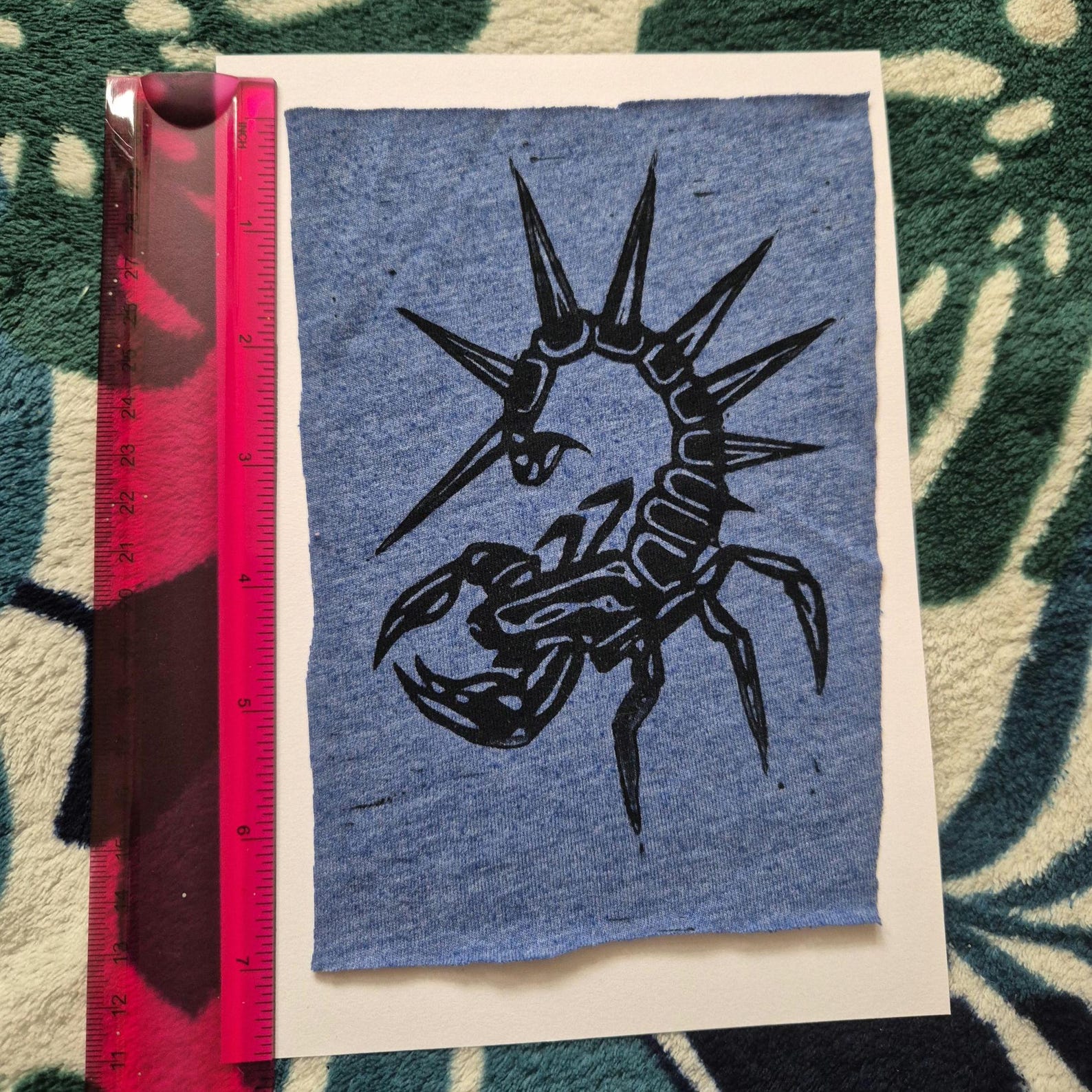 Scorpion Lino Print Patch: Handmade Punk Style Sew on Applique - Etsy