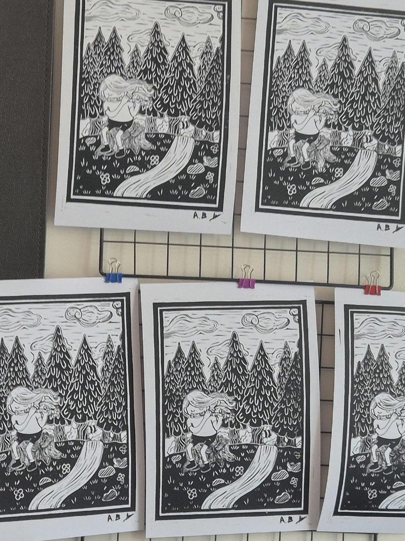 Adventure Time Lino Print: Finn the Human, Handmade Black & White Art ...