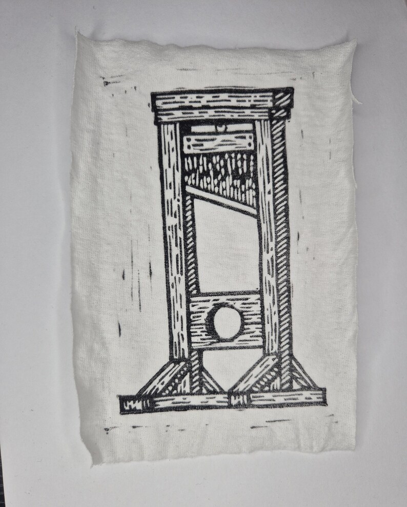 Black and White Guillotine Lino Printed Sew on Patch Alternative Punk ...