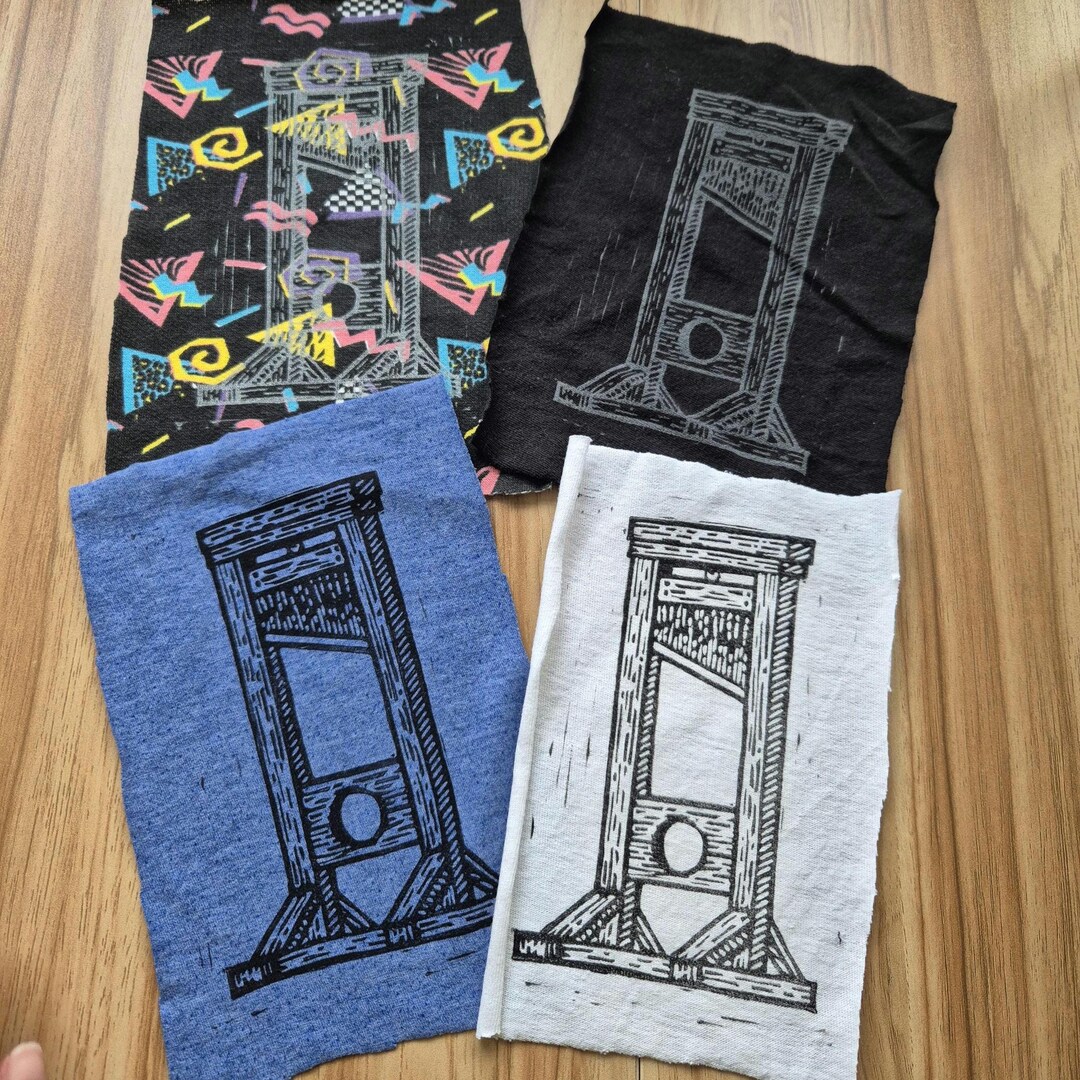 Handmade Guillotine Lino Print Sew on Patch - Black, Blue, Red, Yellow ...