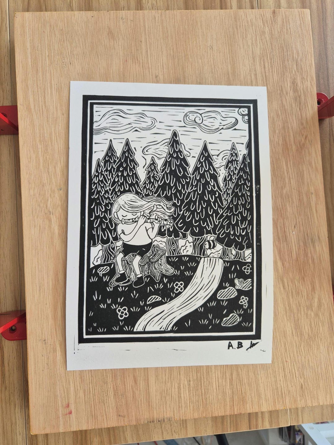 Adventure Time Lino Print: Finn the Human, Handmade Black & White Art ...