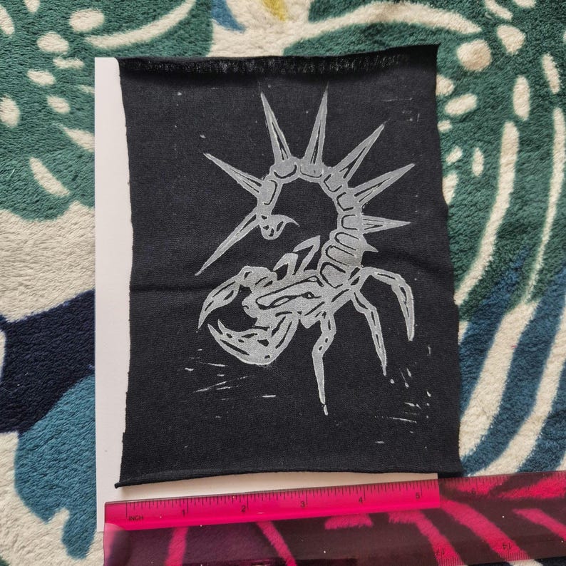 Scorpion Lino Print Patch: Handmade Punk Style Sew on Applique - Etsy