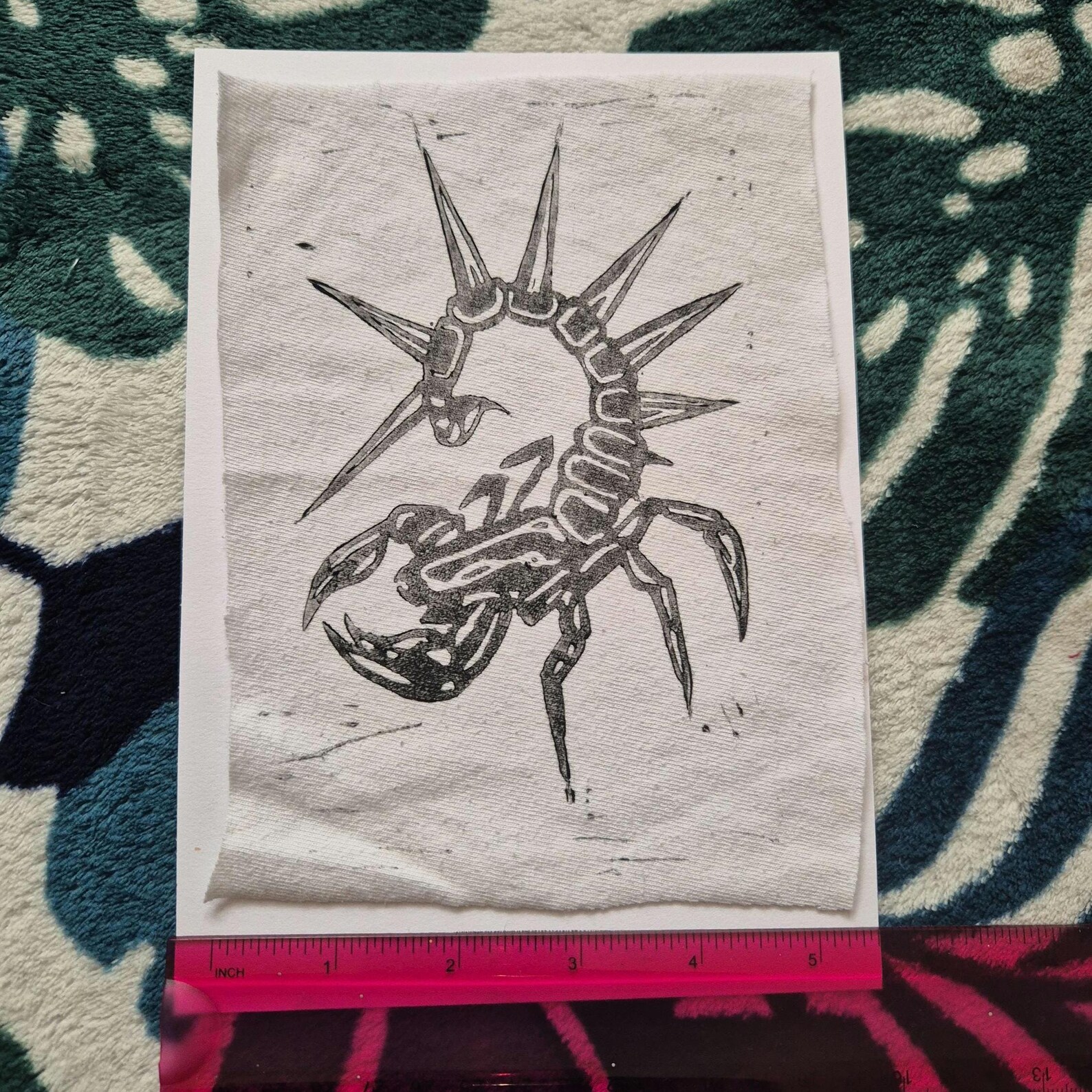 Scorpion Lino Print Patch: Handmade Punk Style Sew on Applique - Etsy