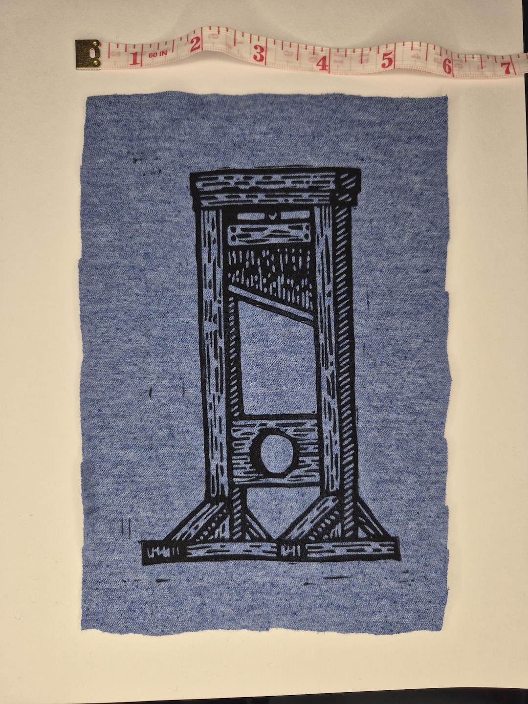 Black and Blue Guillotine Lino Printed Sew on Patch Alternative Punk ...