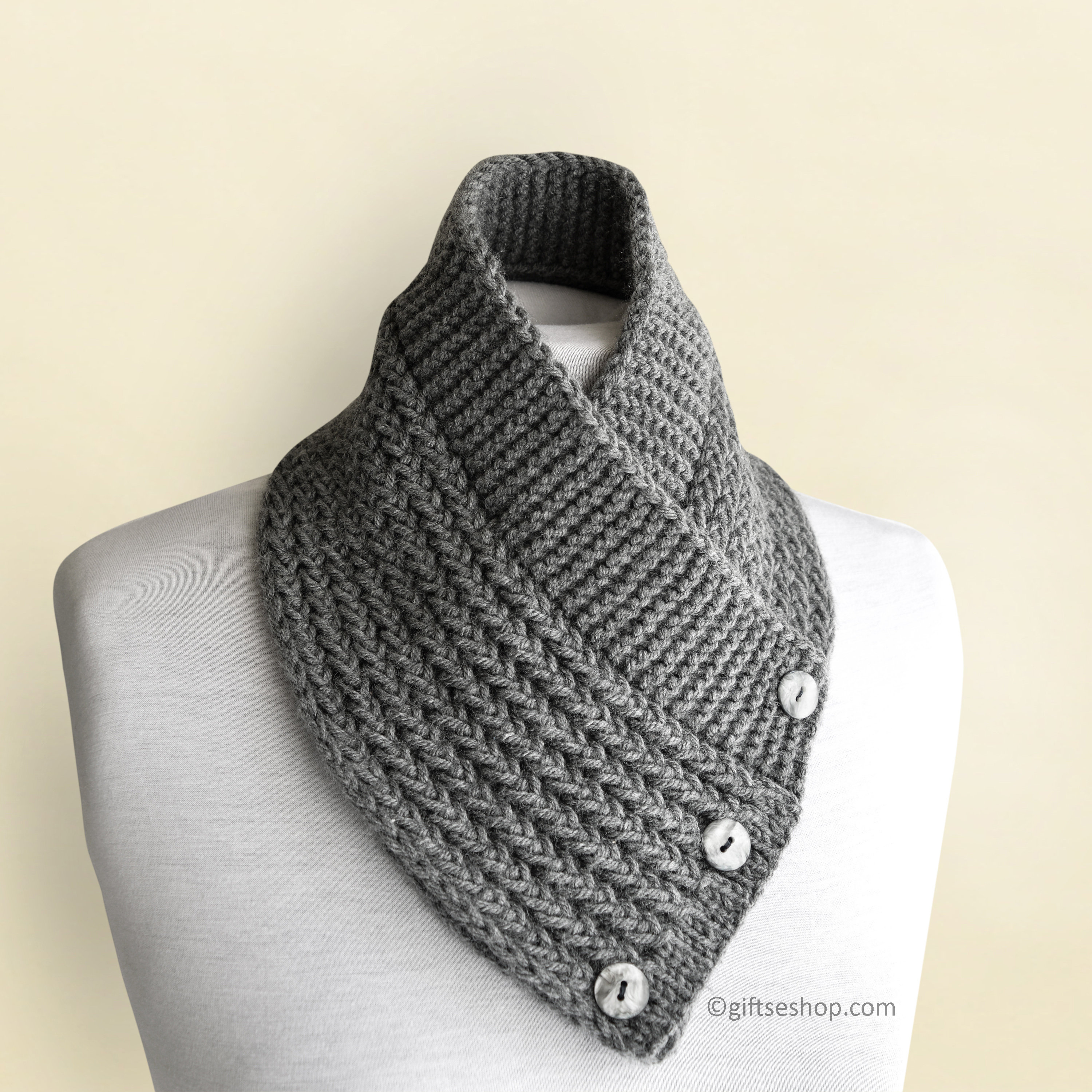 Buttoned Scarf Cowl Knitting Pattern Men Women Knitted Cowl Pattern ...