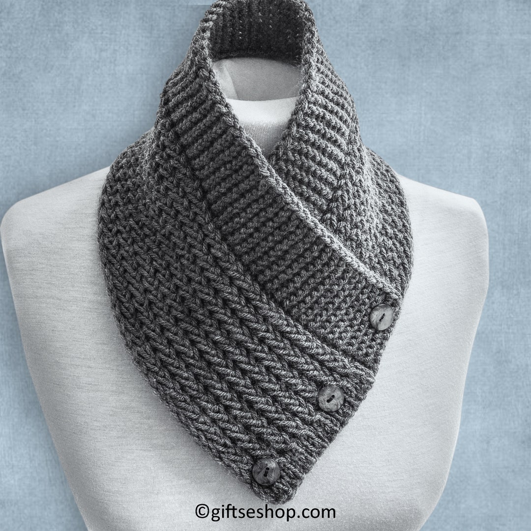 Buttoned Scarf Cowl Knitting Pattern Men Women Knitted Cowl Pattern ...