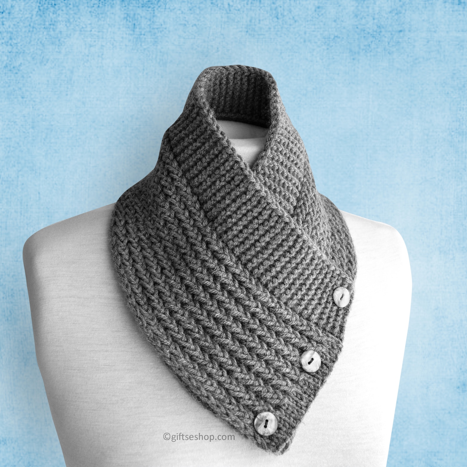 Buttoned Scarf Cowl Knitting Pattern Men Women Knitted Cowl Pattern ...