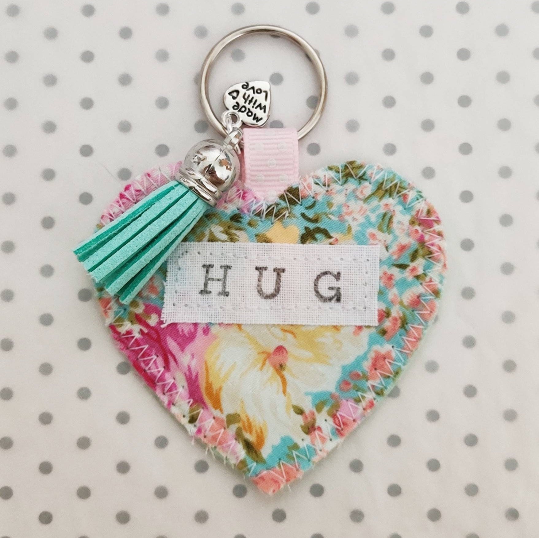 Handmade Pocket Hug Heart Fabric Keyring Hug Token | Etsy Canada