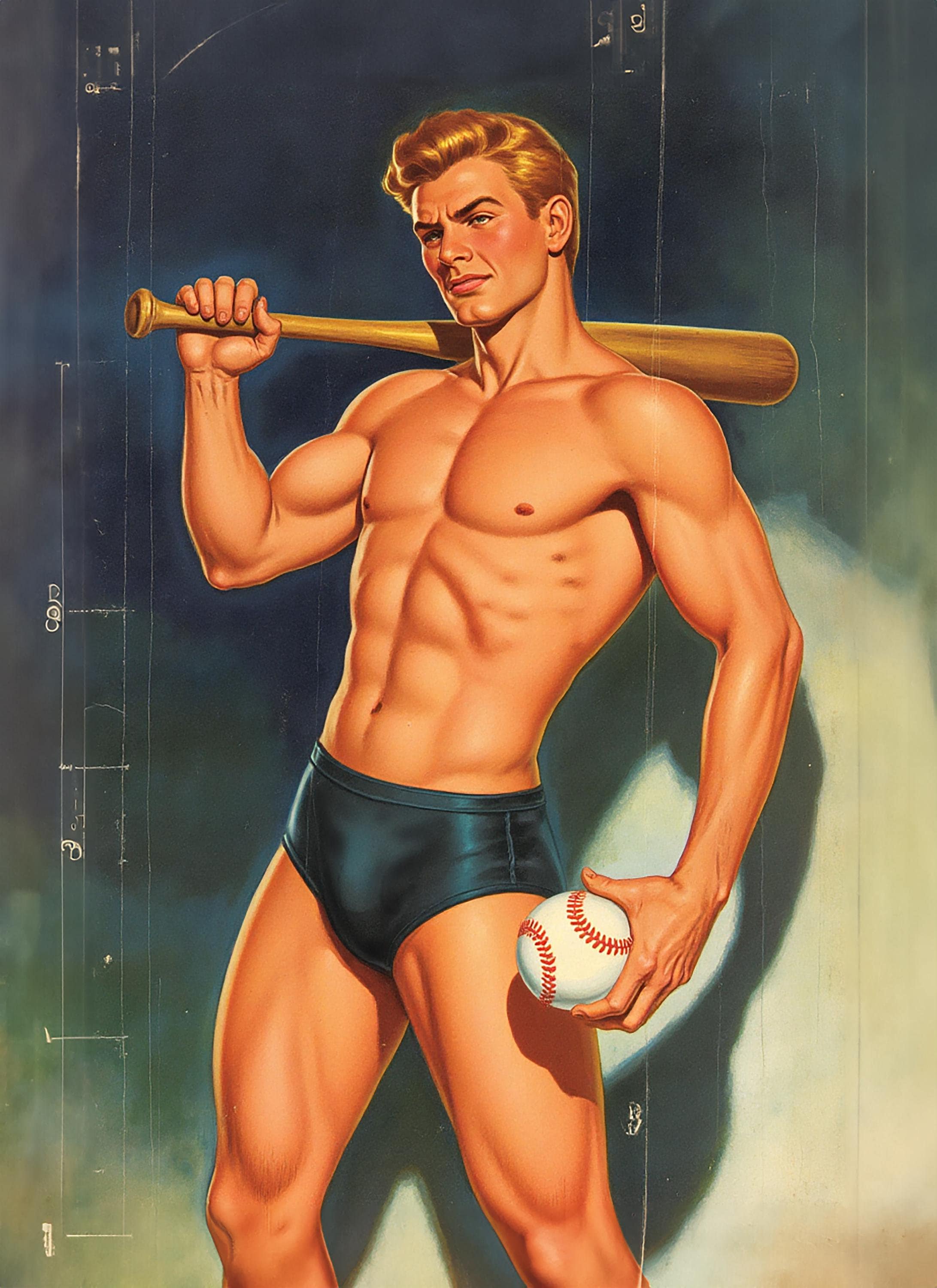 Vintage Gay Art Print: Mid-century Male Pin-up, Baseball Player - Etsy