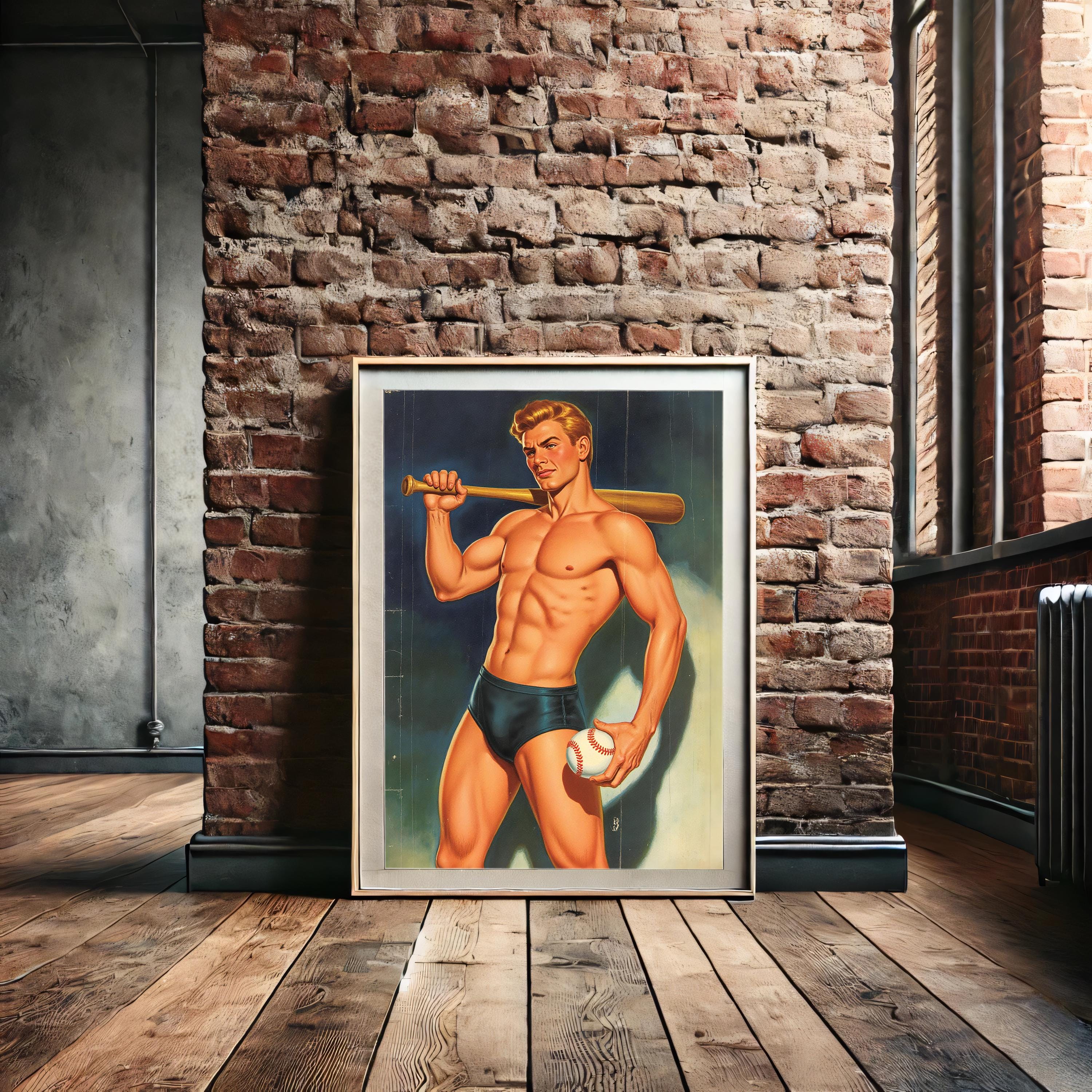 Vintage Gay Art Print: Mid-century Male Pin-up, Baseball Player - Etsy