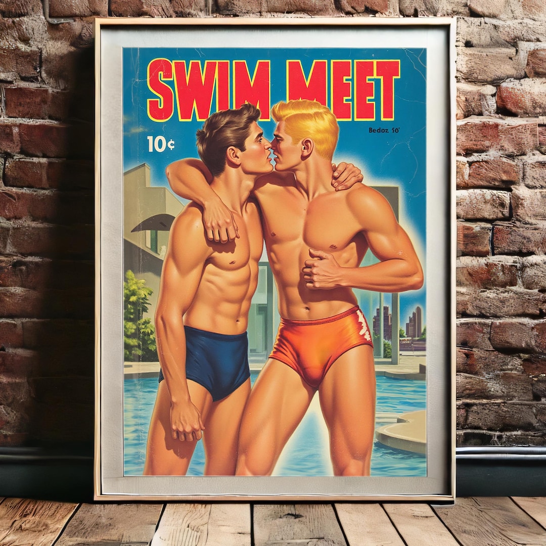 Swim Meet Vintage Gay Art Poster Retro Male Pin Up Mid Century