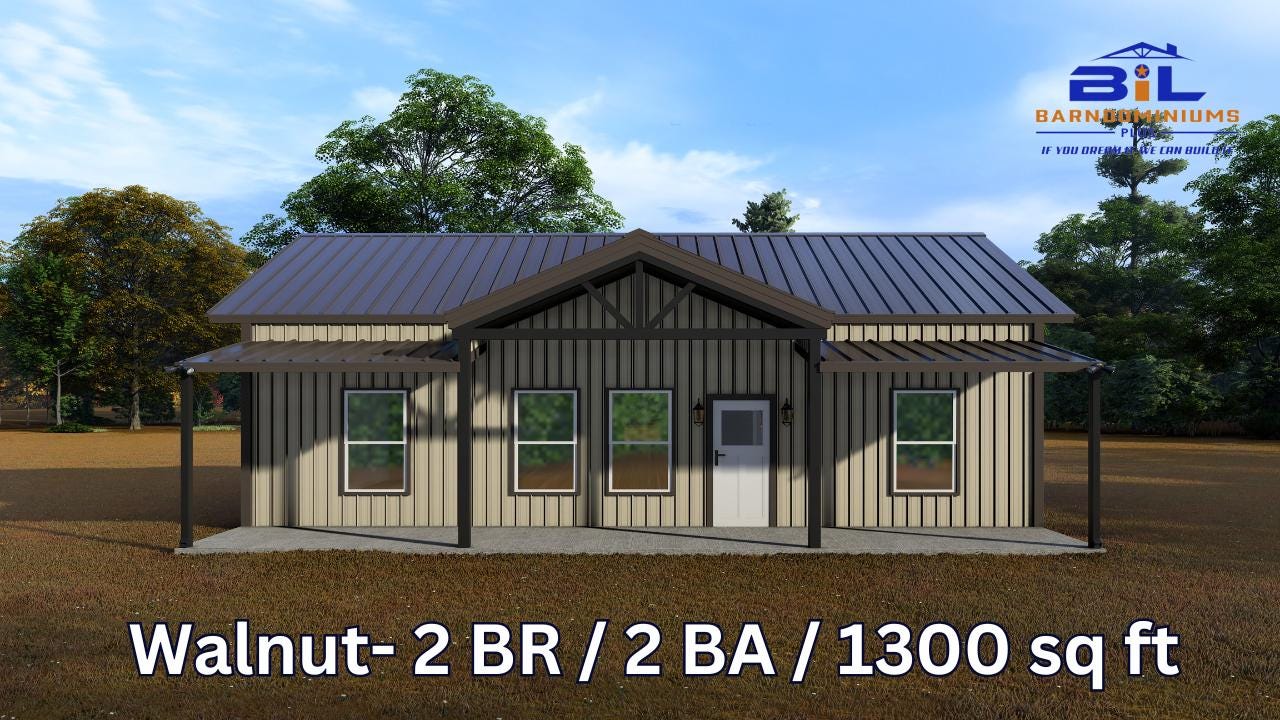 Barndominium Floor Plan - 2 BR / 2 BA / 1300 Sq Ft - Bil Barndos Plus - 2D & 3D Floor Plans With ...