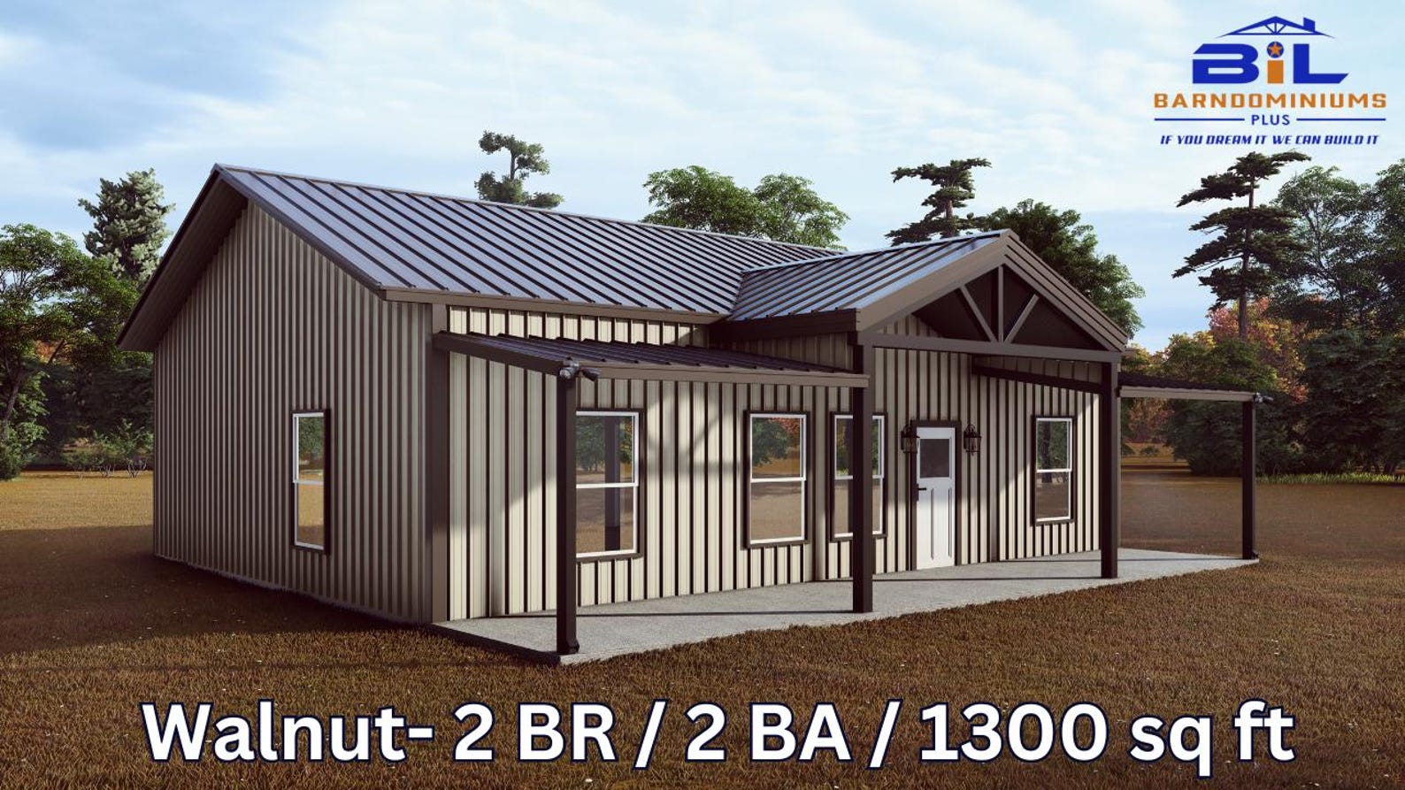 Barndominium Floor Plan - 2 BR / 2 BA / 1300 Sq Ft - Bil Barndos Plus - 2D & 3D Floor Plans With ...