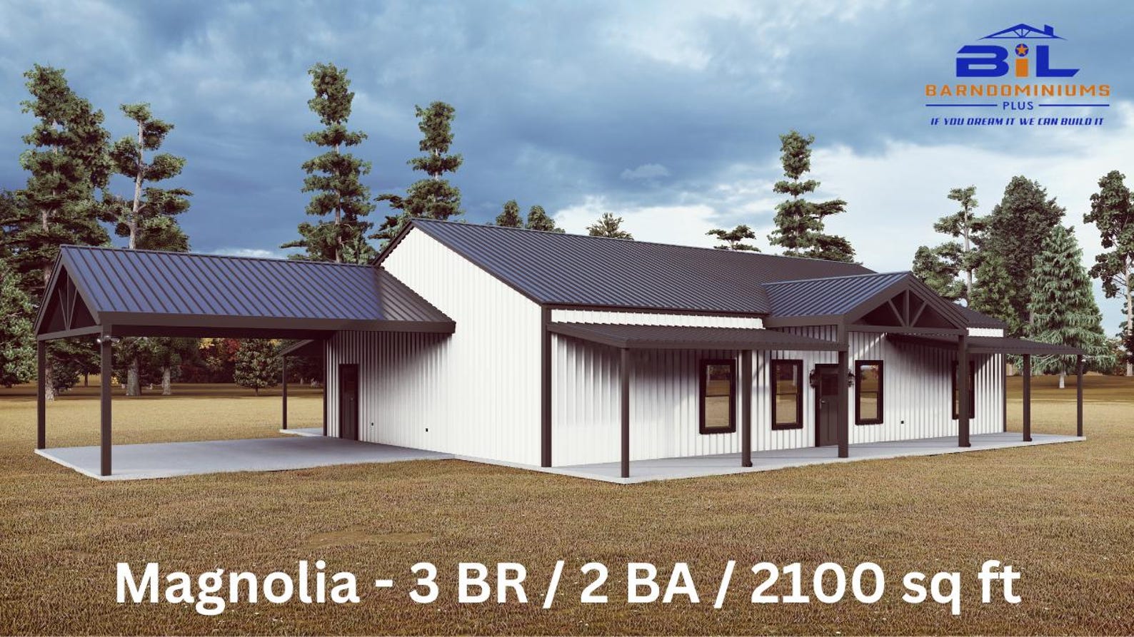 Barndominium Floor Plan - 3 BR / 2 BA / 2100 Sq Ft - Bil Barndos Plus - 2D & 3D Floor Plans With ...