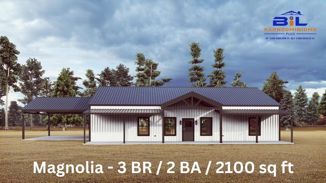 Barndominium Floor Plan - 3 BR / 2 BA / 2100 Sq Ft - Bil Barndos Plus - 2D & 3D Floor Plans With ...