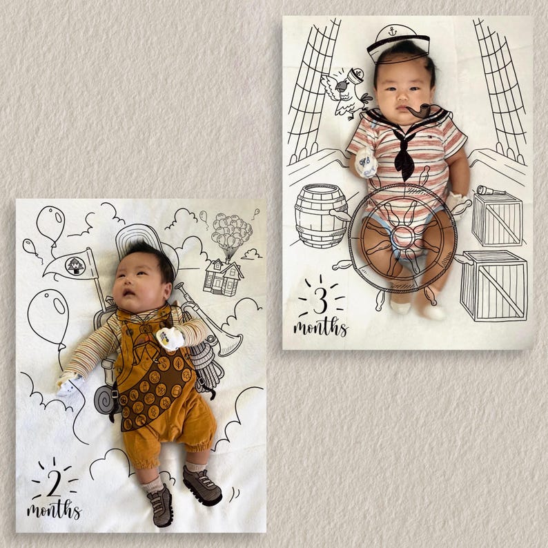 Monthly Baby Milestone Photo (12-MONTH PACKAGE), Illustration/drawing ...