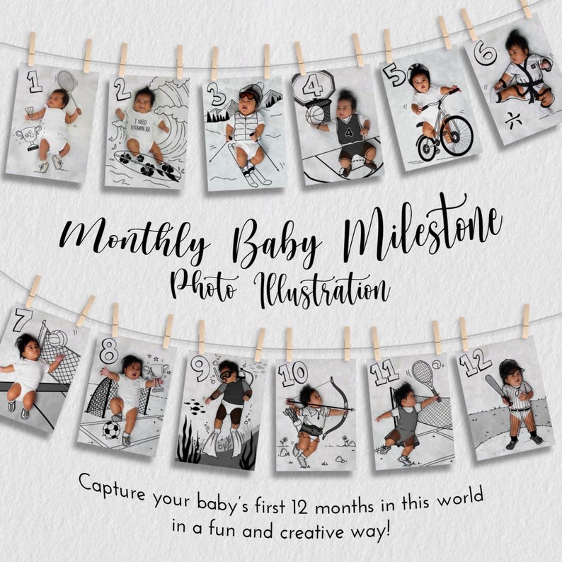Monthly Baby Milestone Photo (12-MONTH PACKAGE), Illustration/drawing ...