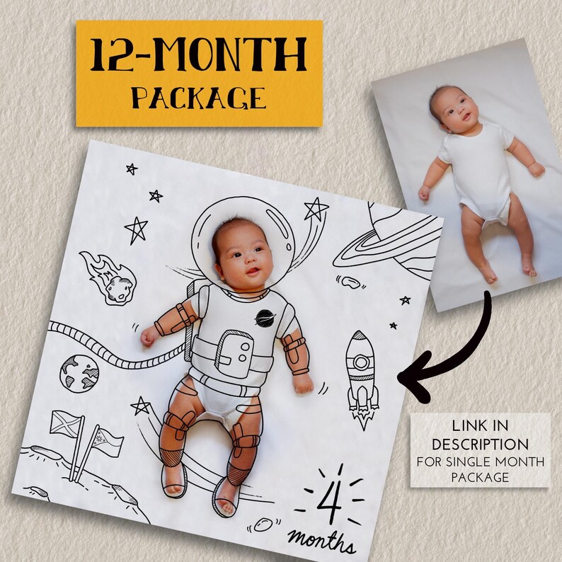 Monthly Baby Milestone Photo (12-MONTH PACKAGE), Illustration/drawing ...