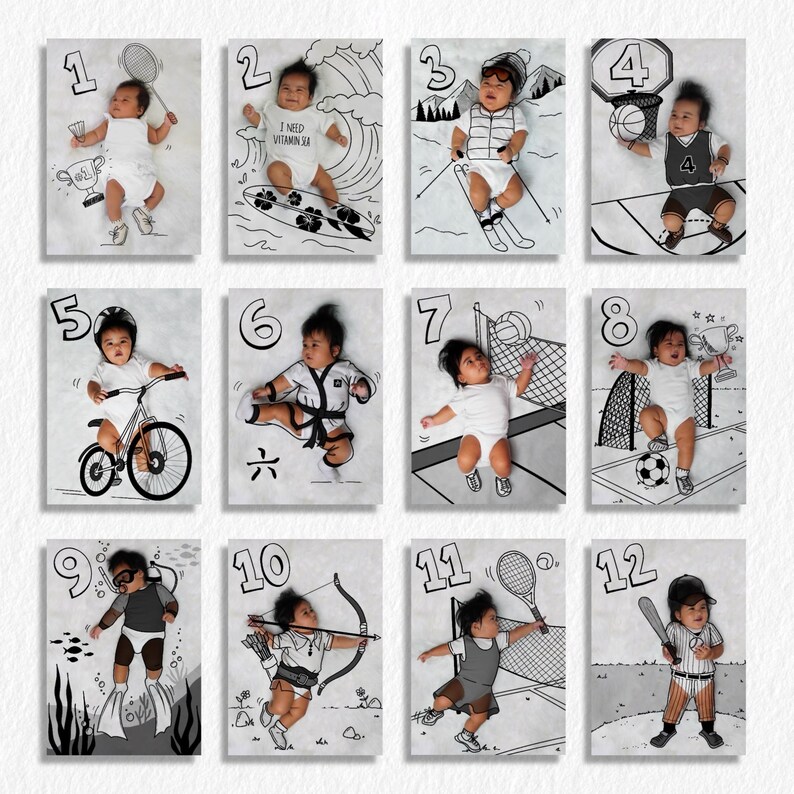 Monthly Baby Milestone Photo (12-MONTH PACKAGE), Illustration/drawing ...